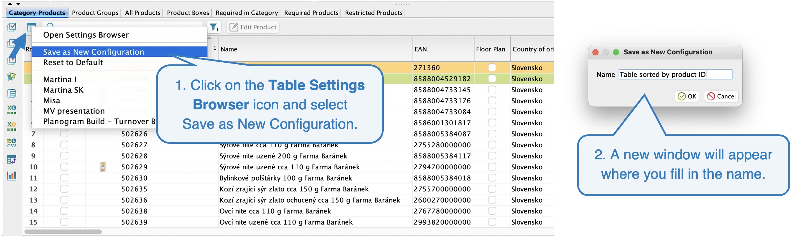 Table Settings Browser | Manual | Quant - Intelligent Retail Platform