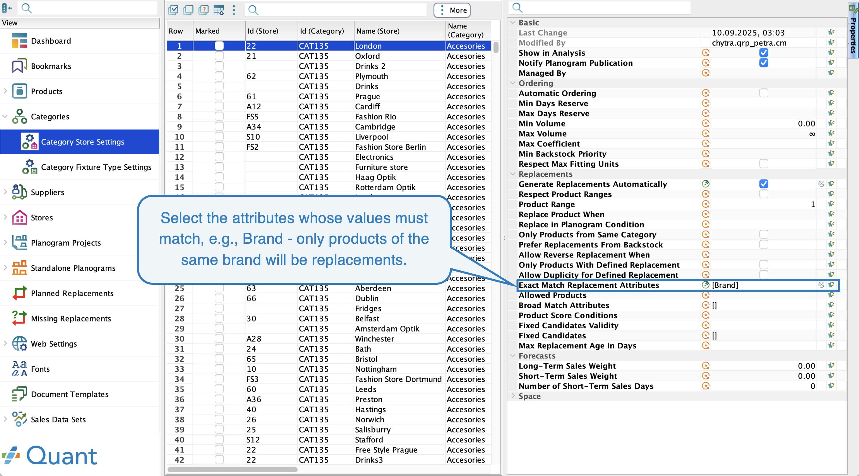 Automatic Replacements - Category Settings in Stores | Manual | Quant ...