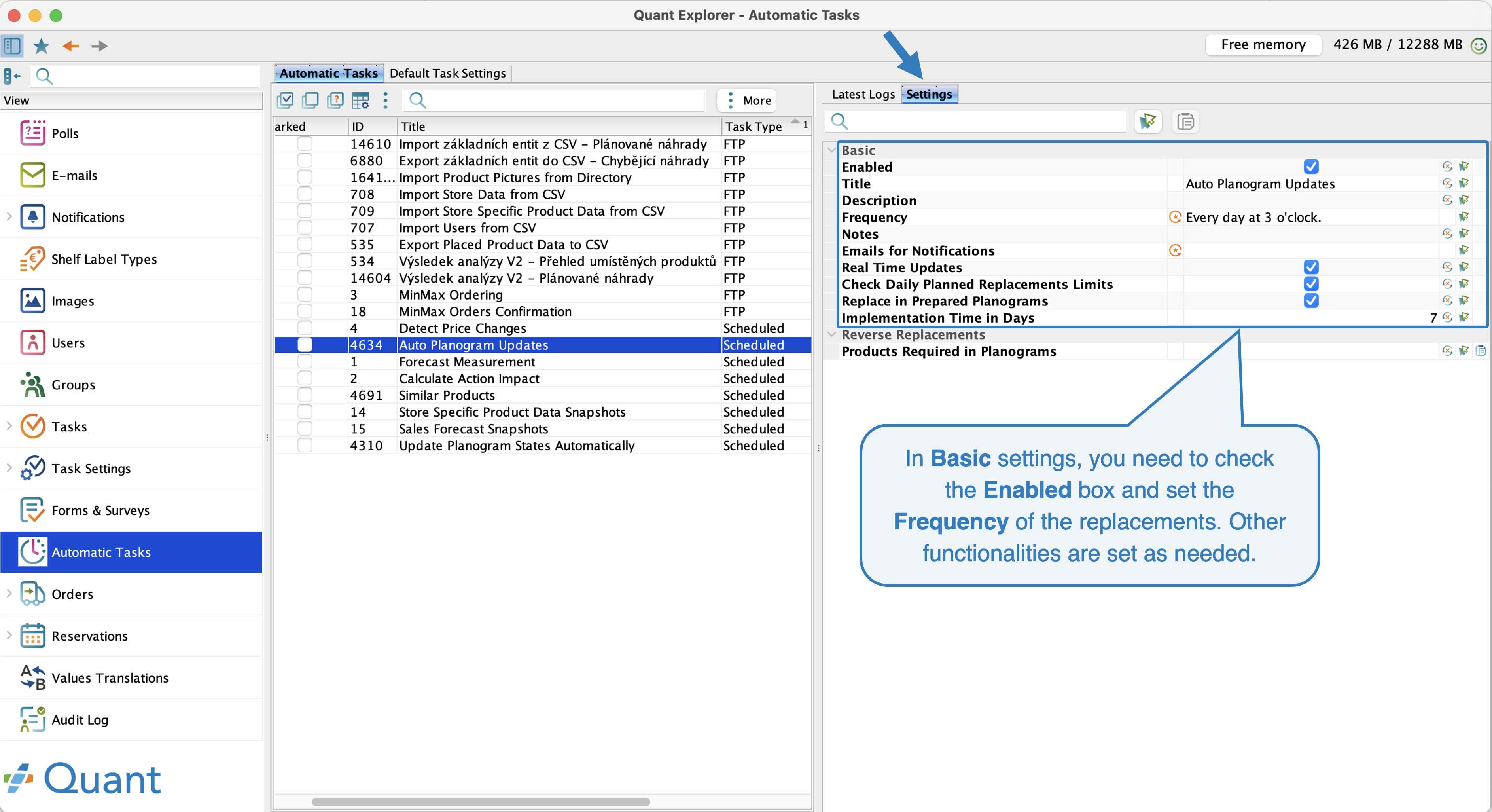 Automatic task for automatic planogram updates | Manual | Quant ...