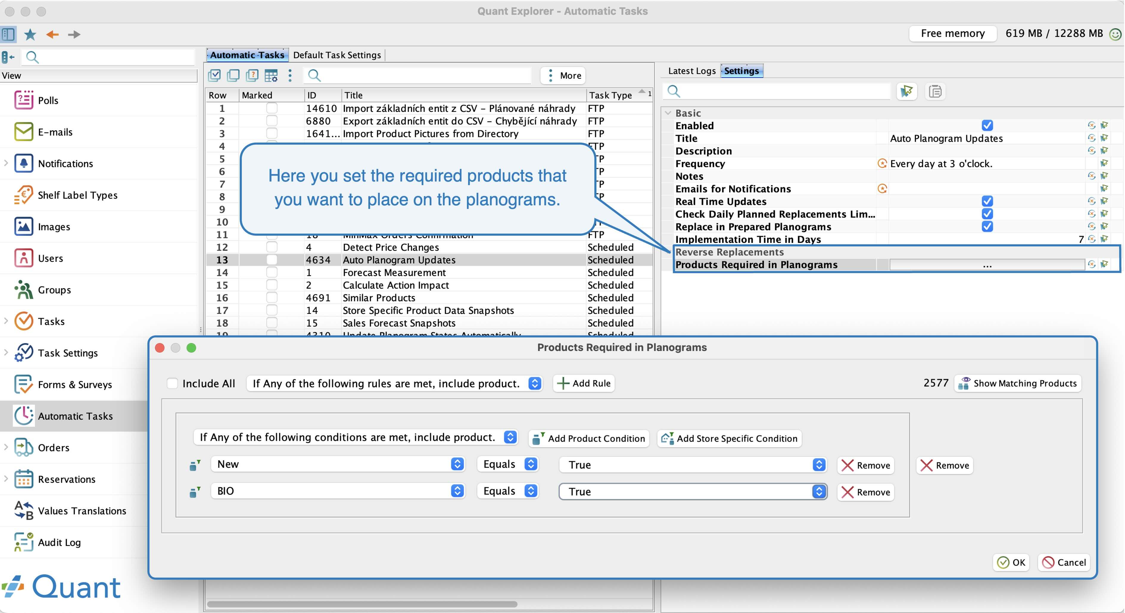 Automatic task for automatic planogram updates | Manual | Quant ...