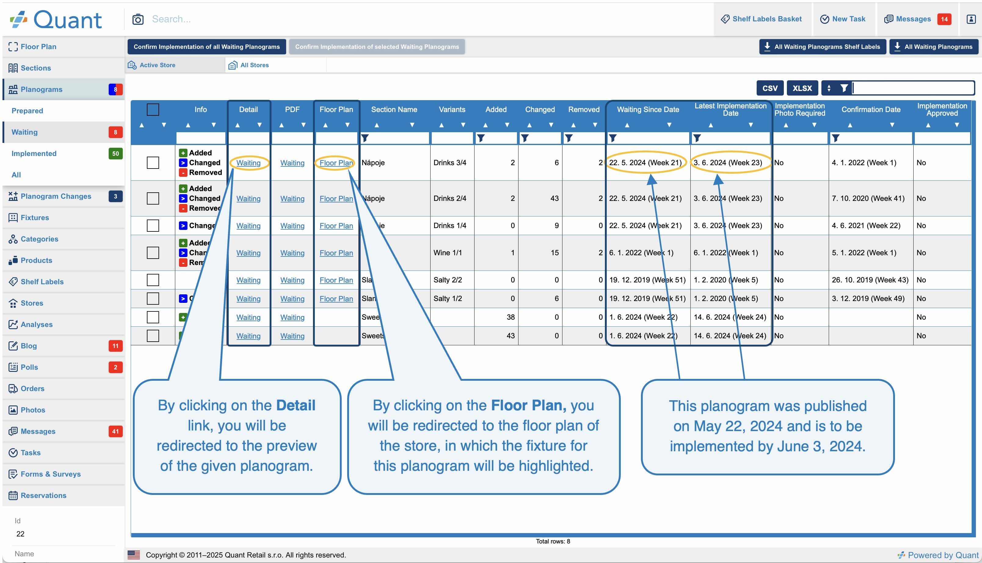 Planogram Overview in a Table | Manual | Quant - Intelligent Retail ...